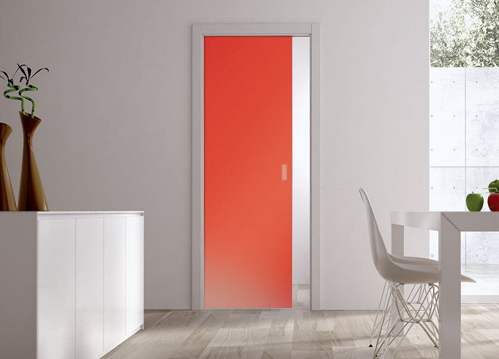 Classic Glass Pocket Door System Coloured SATIN ORANGE – Eclisse